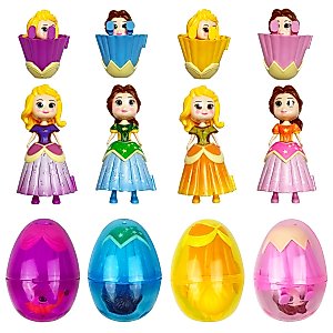 QINGQIU 4 Pack Jumbo Princess Deformation Prefilled Easter Eggs with Toys Inside for Kids Girls Boys Easter Gifts Easter Basket Stuffers Fillers
