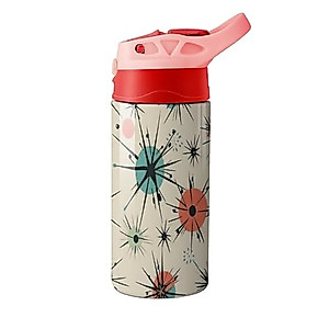 Stainless Steel Water Bottles Atomic Stars Retro Pattern Travel Water Cups with Handle And Silicone Straw Drinking Cup with Leak Proof Lid Thermo Travel Mug for Women Men