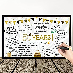 Birthday Card decoration Happy Birthday Jumbo Message Greeting Cards Black and Gold Balloons Stars Birthday Party Decoration Card Guest Book Alternative Sign Poster for men women (50th Birthday)