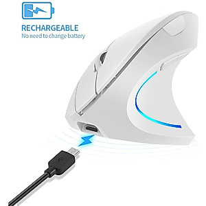 WREWING Vertical Mouse, Right Handed 2.4G and Bluetooth Dual Mode Wireless Ergonomic Rechargeable Vertical Mouse with 4 Adjustable DPI 6 Buttons,Compatible with PC Mac Android Windows (White)