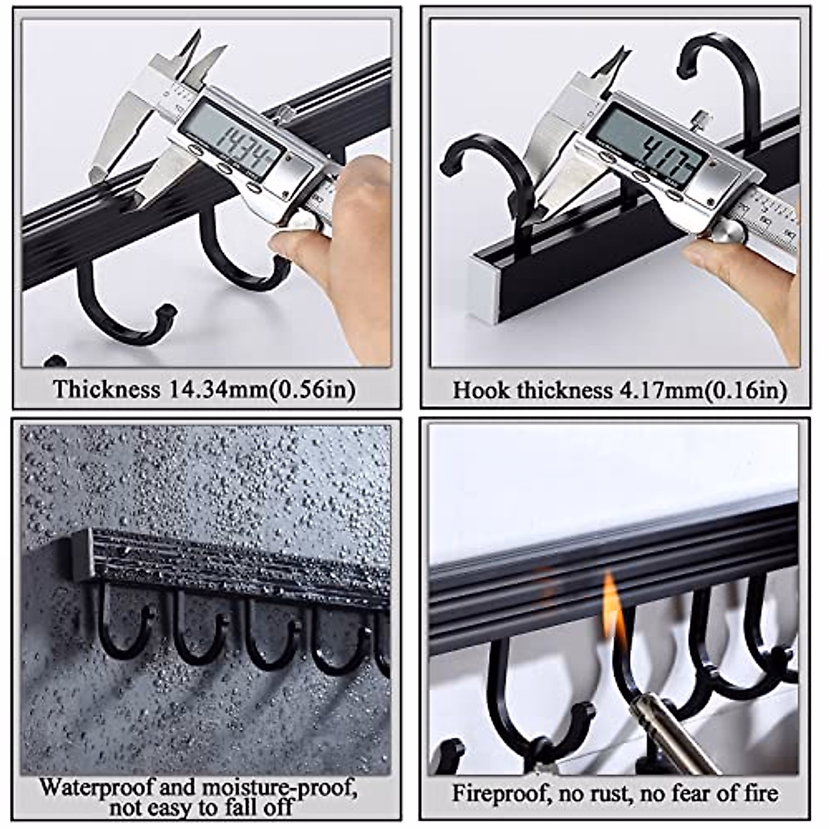 NC Kitchen Towel Hook Self Adhesive Installation,with 8 Slide Hooks, Kitchen Must Haves,Door,Key,Bathroom Coat Rack Hook Space Aluminum Wall Bathroom Hat Hook.(15.75 inch with 8 Hook, Silver White)