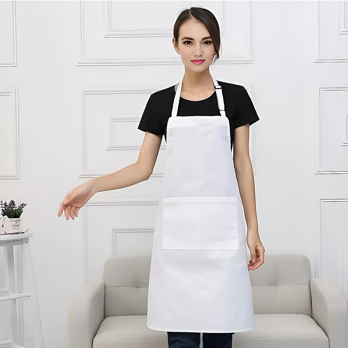 White Apron,Chef Apron For Men Women Adults Chef Costume Adjustable Kitchen Cooking Long Aprons For Women With Pockets(White)