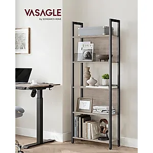 VASAGLE 5-Tier Bookshelf, Book Shelf, Industrial Bookcase, with Steel Frame, for Living Room, Home Office, Bedroom, 9.4 x 24.4 x 65 Inches, Greige and Black ULLS025B02