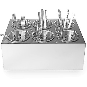 overstockedkitchen Commercial 6-Hole Stainless Steel Cylinder Flatware Silverware Utensil Holder Organizer Caddy