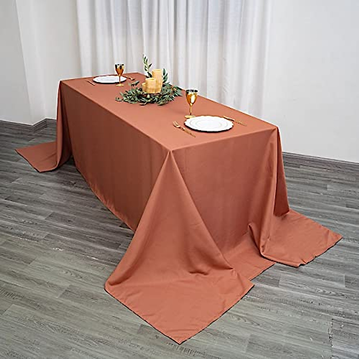 Balsa Circle 90x156-Inch Terracotta Rectangle Polyester Tablecloth Table Cover Linens for Wedding Party Events Kitchen Dining