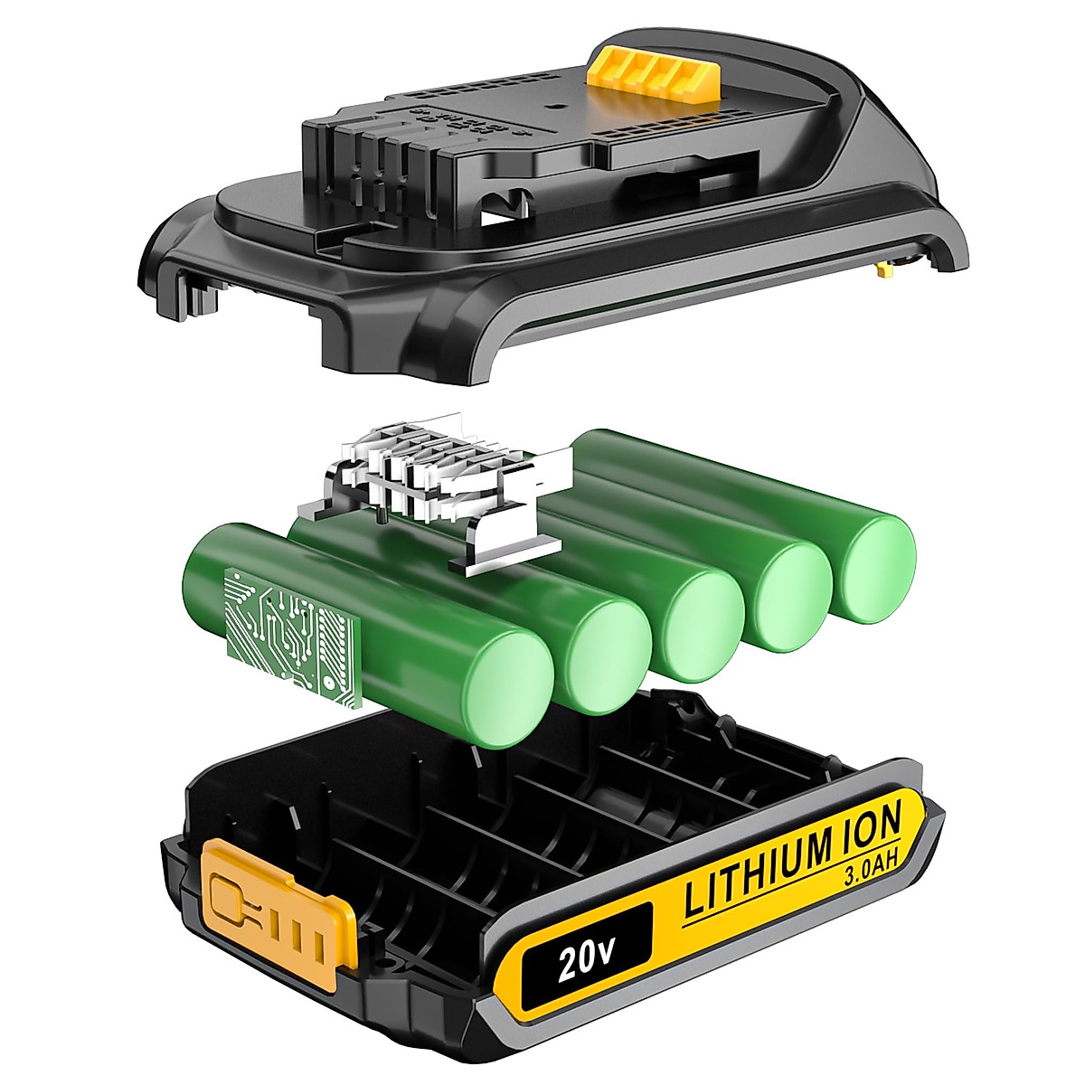 Simple Plus+ 2Packs 20V 3.0Ah Replacement Battery for Dewalt 20V Compatible with Dewalt DCB200 DCD DCF DCG Series Cordless Power Tools