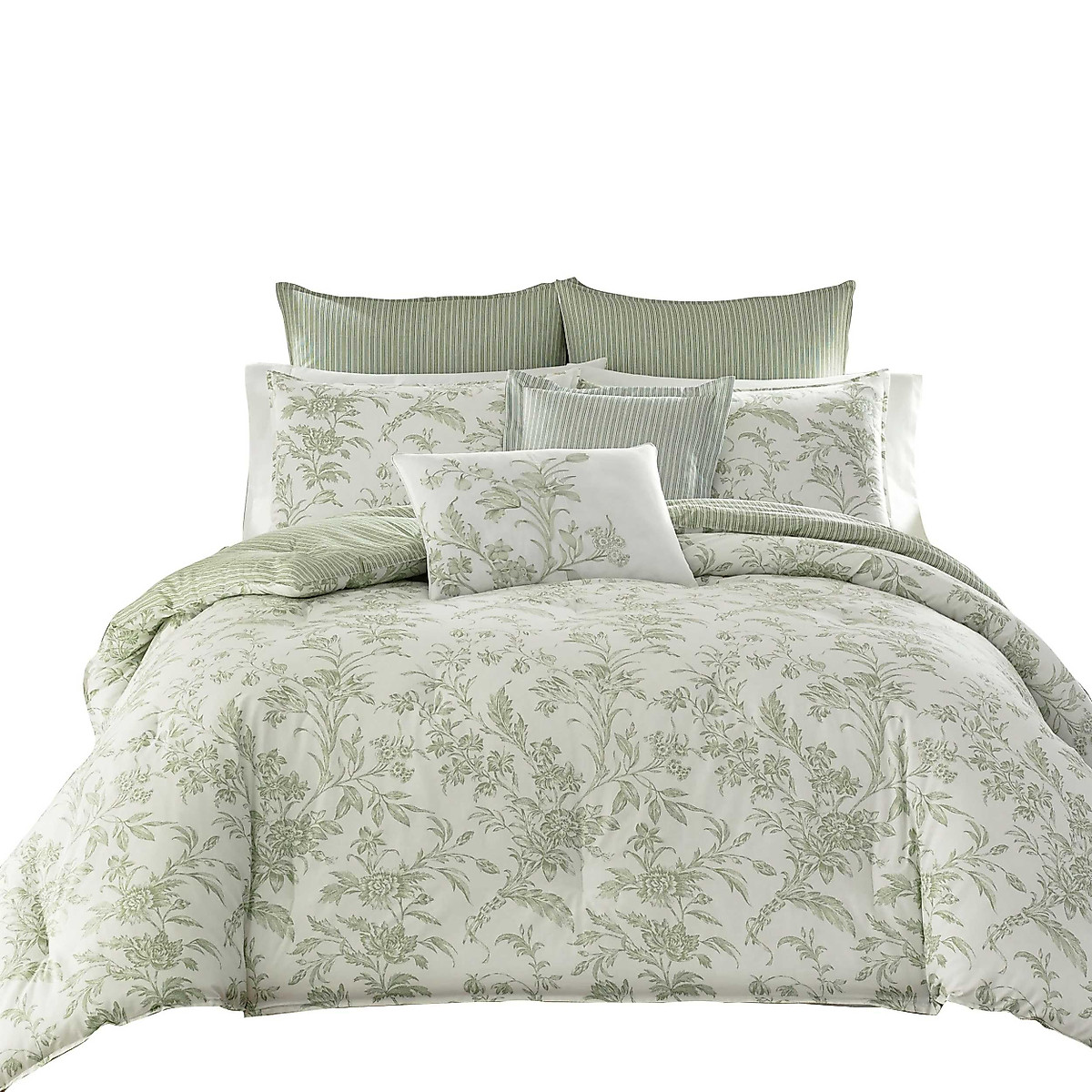 Laura Ashley Home - King Duvet Cover Set, Reversible Cotton Bedding with Matching Shams, Lightweight Home Decor for All Seasons (Natalie Sage,3 pcs, King)