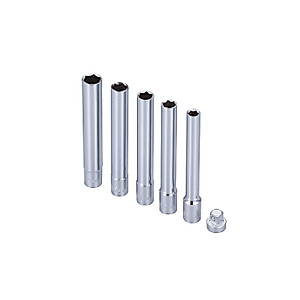 Kauplus 6PCS 3/8-Inch Drive Deep Metric Socket Set 6PT 8-10-11-12-14MM W 1/4-Inch Adapter- Extra Long Deep 120MM