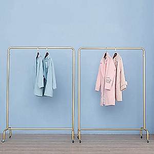 NEOCHY Heavy Clothes Rails, Modern Minimalist Metal Wheeled Clothes Hangers, Industrial Pipe Drying Racks, Display Racks/Golden/120X135Cm
