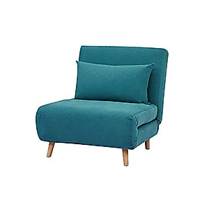 GIA Tri-Fold Convertible Polyester Sofa Bed Chair with Removable Pillow and Legs, Peacock Blue 1 pack
