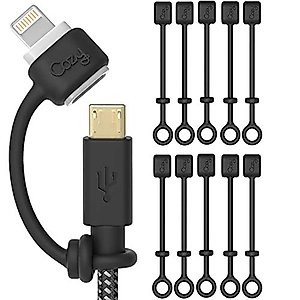 Cozy [10-Pack] Charging Cable Adapter Keeper/Holder/Tether, Compatible with (USB-C, Micro USB, Apple Pencil) adapters | Perfect for Keychain, Car, Travel (Black - 10 Pack)