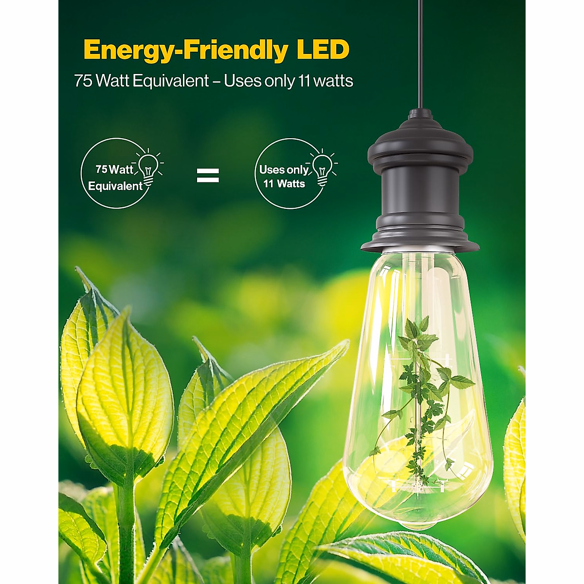 Sunco 4 Pack Vintage LED Edison Bulbs, 75W Equivalent 11W, 1300 LM High Brightness, Dimmable ST58 Filament, 3000K Warm White, E26 Medium Base, Clear Glass Light Bulbs