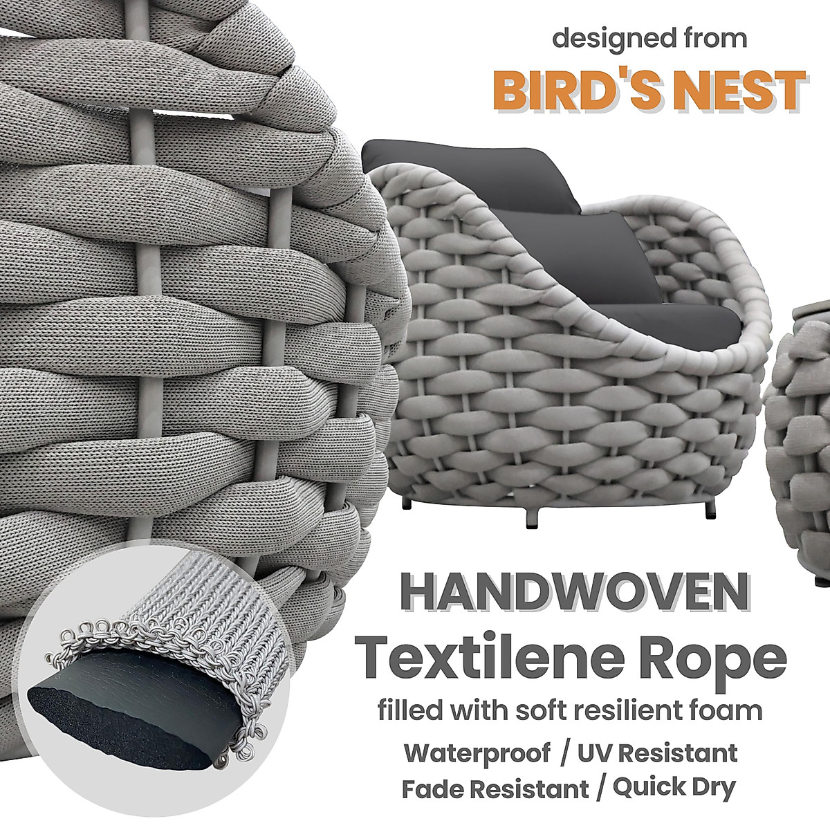 Erotr 4 Pieces Assembled Patio Conversation Sets, Hand Woven Rope Outdoor Furniture Sofa Set - Aluminum Modern Cushions Couch Armchair Table Set - All Weather for Indoor Deck Porch Backyard Hotel