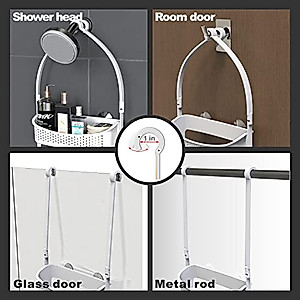 EMT ETRENDS Plastic Shower Caddy over Shower Head/Door,Hanging Shower Caddy, 2 in 1 Adjustable Shower Organizer,Rust Resistant No Drilling Anti-Swing Shelf for Bathware (4 suction cup, White)