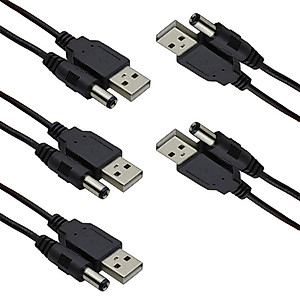 HiLetgo 5pcs USB 2.0 A Male to DC 5.5x2.1mm 5 Volt DC Connector Charge Barrel Jack Power Cable Black(Max 2.5 Ampere Power Cable, Center PIN Positive)