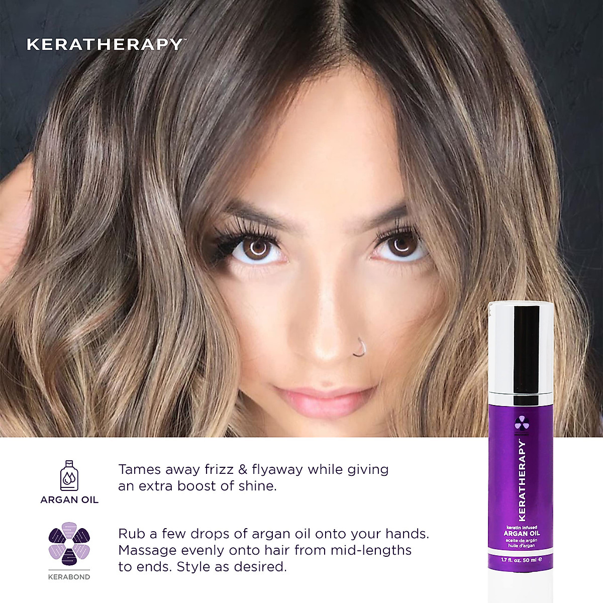 KERATHERAPY Keratin Infused Argan Oil, 1.7 fl. oz., 50 ml - Repairing Hair Care for Dry Damaged Hair, Frizz, Flyaways & Easy Styling - Kerabond Technology for Smooth, Soft, & Shiny Tresses