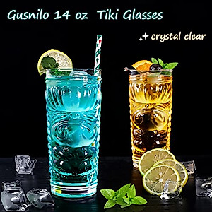 Gusnilo Hurricane Glasses 14oz Tiki Cups Tiki Glasses Clear Cocktail Glasses Crystal Tiki Glasses for Cocktails Tiki Mug Suitable for Families Party and Bars,Modern Barware Drinkware 4PCS