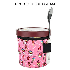 2 Pack Ice Cream and Leopard Pattern Pint Size Ice Cream Sleeves Neoprene Cover with Spoon Holder Cover (Ice Cream (2PCS))