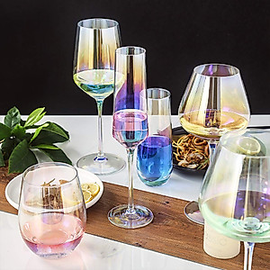 Cyimi Crystal Champagne Glass Flutes Set of 2 Iridescent, Premium Modern Champagne Glasses, Hand Blown Pearl Classic Champagne Flutes for Elegant Gift(Colorful,7 OZ)