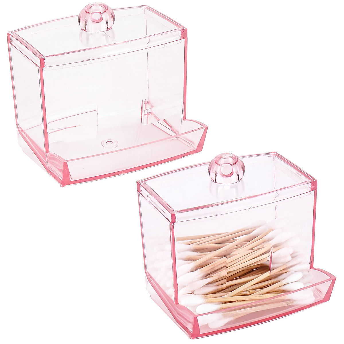 Biiange 7oz Qtip Holder Pink, Qtip Holder Dispenser, Tip Holder Dispenser for Bathroom, for Countertop Vanity Storage, Qtips Cotton Ball Holder Apothecary Jars, Cotton Swabs, Floss Container (Pink)