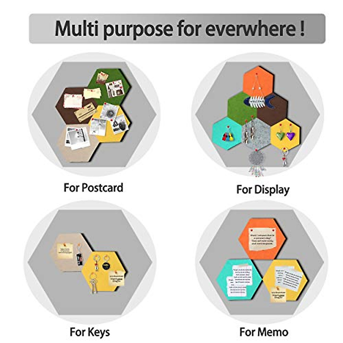 Soyizom Felt Pin Board Self Adhesive Board for Photos | Notice | Memos | Display,Thickened Bexagonal Bulletin Board Decorative Pin Board Pads for Offices School Wall Decor(7 Pcs/Set,Cement-Grey）