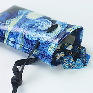 QIELIZI DND Dice Bag Pouch,PU Leather Dragon Dice Pouch Wih 7 Die Set Perfect for Dungeons and Dragons RPG D&D Dices, Coins and Accessories(Starry Sky)