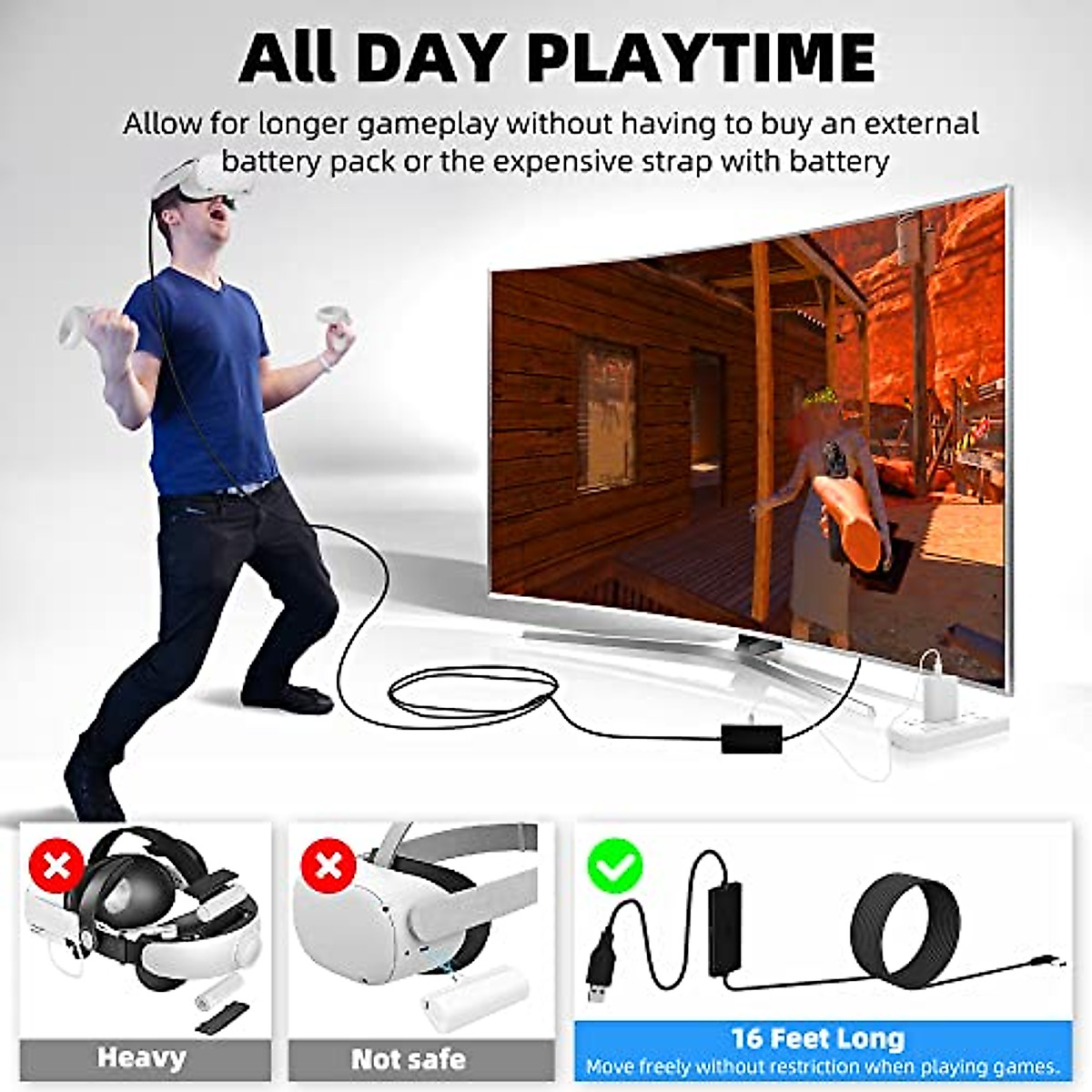 Kuject 16FT Link Cable for Oculus Quest 2 & Pro