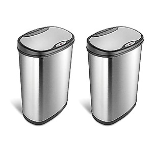 Ninestars 13.2 Gal Rectangular Stainless Steel Automatic Soft Close Motion Sensor Trash Can with Manual Mode, Ring Liner, and Non-Skid Base (2 Pack)