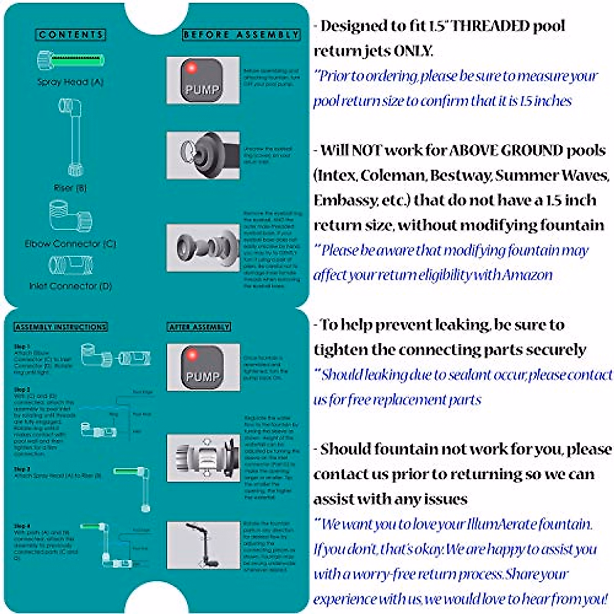 Pool Fountain Swimming Pool Accessories - Waterfalls Cool Warm Pool Water Temperatures, Sprinkler Aerates for Fresh Pool Water, Fits 1.5" Threaded InGround & Above Ground Pool Fountains Return Jets