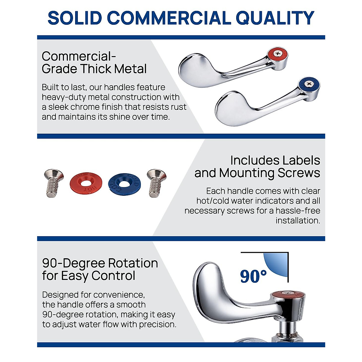 Commercial Faucet Handle Replacement Sink Faucet Wrist Blade Handles 4-inch Hot/Cold Faucet Wrist Handle Kit Heavy Duty Commercial Kitchen Faucet Handles Suitable for Restaurant,School,Hospital