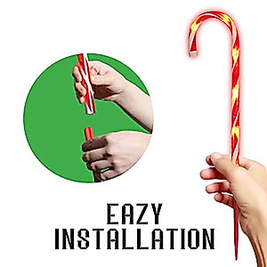 GLOWNOVA 12 Pack 16.5'' Christmas Candy Cane Pathway Markers, Xmas Pathway Lights Outdoor with 70 Warm White Lights for Walkway Garden Lawn Holiday Decorations