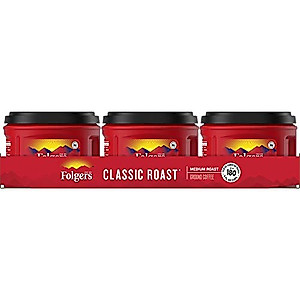 Folgers Classic Roast Medium Roast Ground Coffee, 22.6 Ounces (Pack of 3)