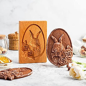 Wooden Cookie Molds, Wooden Cookie Biscuit Mold Baking Cookie Mold Wooden Carved Mold Cookie Cutter Embossing Mold, DIY Shapes Cookie Stamp,Gingerbread Mold,Pine Cone Mold (Rabbit)