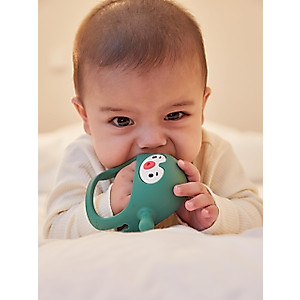 Smily Mia Penguin Buddy Never Drop Silicone Baby Teething Toy for 0-6month Infants, Baby Chew Toys for Teething Pain Relief, Hand Teether for 3-6Months,Gum Massager for Babies, Pine Green
