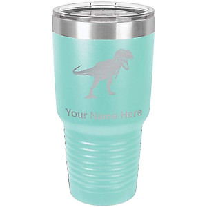 LaserGram 30oz Vacuum Insulated Tumbler Mug, Tyrannosaurus Rex Dinosaur, Personalized Engraving Included (Teal)