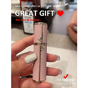 Perfume Travel Refillable Bottle,Genuine Leather Perfume Atomizer,Mini Travel Cologne Dispenser,Portable Sprayer Pocket Size Atomizer for Cruise Car Trip Purse Gift 5ml -Pink