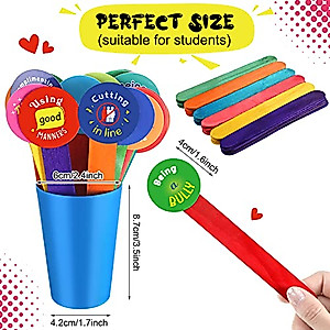 122 Pcs Good Behaviour Buckets Classroom Educational Supplies Include 60 Educational Classroom Movement Cards 60 Wooden Sticks and 2 Pcs Plastic Cup with Adhesive Social Emotional Toy for Kids