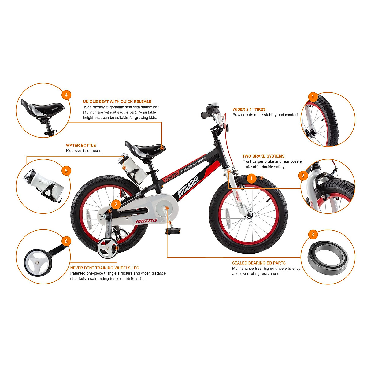 Royalbaby Boys Bike Freestyle Premium 16 Inch Kids Bike for Age 3-9 Years, with Training Wheels and Water Bottle