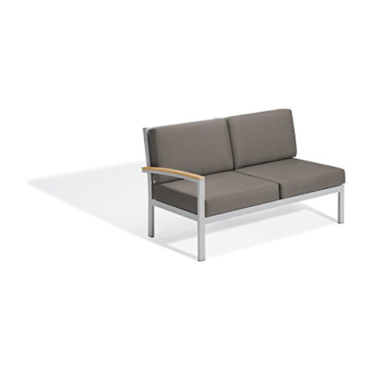 Oxford Garden Travira Modular Loveseat - Right - Powder Coated Aluminum Frame - Natural Tekwood Armcaps