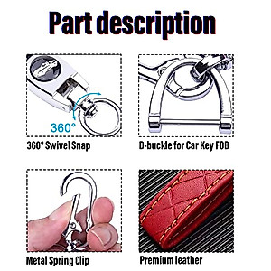 Moly Magnolia Microfiber Leather Car Keychain, Zinc Alloy Key Fob Holder, 360° Rotatable Keyring with Anti-Lost D-Ring for Women Men (Red)