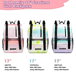 Robhomily Girls Backpack for Middle School 17 inch Large Capacity Lightweight School Backpack for Teens Girls with Waterproof Pink Gradient Color