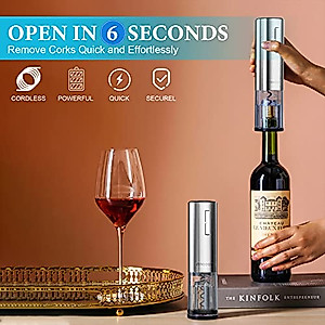 Electric Wine Opener with Charging Base, Moocoo Stainless Steel Automatic Electric Wine Bottle Corkscrew Opener Gift Set with 2-in-1 Aerator & Pourer, Foil Cutter, 2 Vacuum Stoppers, Rechargeable