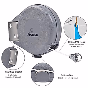 JISUSU 40 Ft Long Retractable Clothesline , Portable Heavy Duty Outdoor Washing Line with Wall Mount,