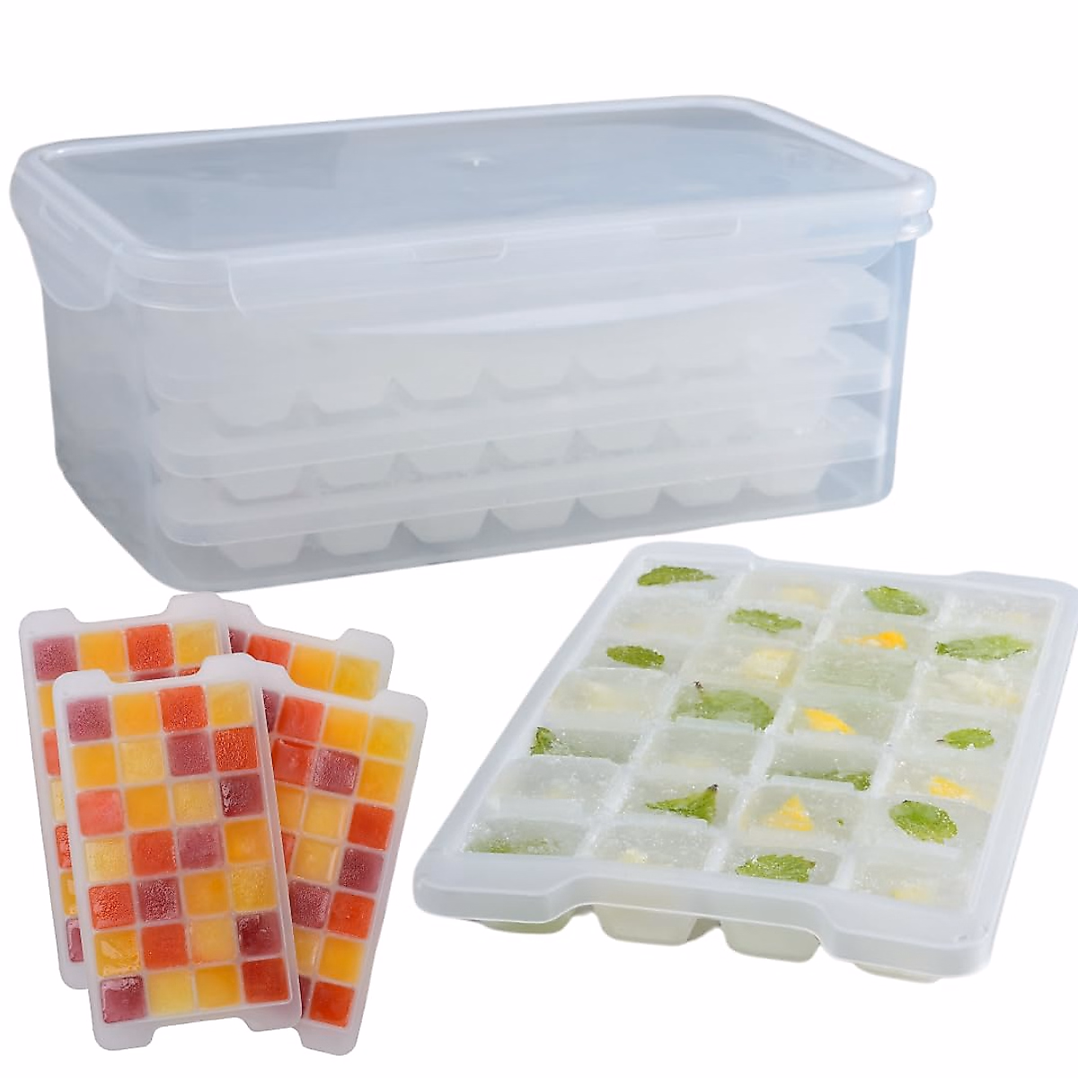 Prime Home Direct Ice Cube Tray with Lid and Bin | 112 pcs | 4 Silicone Ice Cube Trays for Freezer | Ice Trays for Freezer | Ice Tray, Ice Molds, Ice Cube Maker, Ice Bin for Freezer & Ice Cube Molds