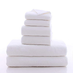 MOONQUEEN Ultra Soft Towel Set - Quick Drying - 2 Bath Towels 2 Hand Towels 2 Washcloths - Microfiber Coral Velvet Highly Absorbent Towel for Bath Fitness, Sports, Yoga, Travel (White, 6 Pieces)