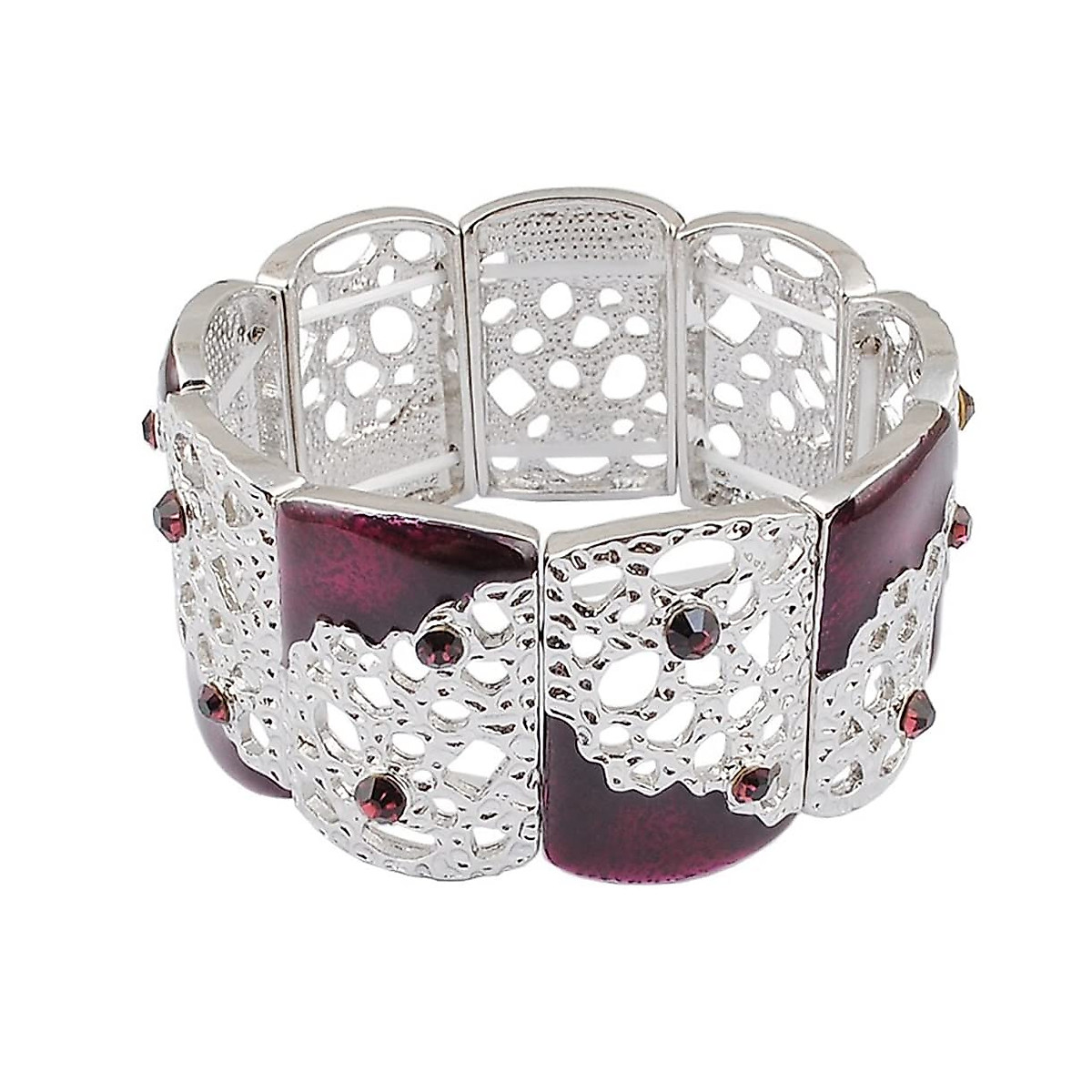 Blazing Autumn Cuff Silver, Purple, and Purple Rhinestones Tension Mount Bracelet