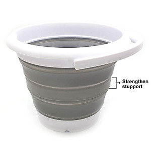 SAMMART 2pcs Kitchen & Outdoor Set : Collapsible Dish Drainer with Drainer Board & 5L Collapsible Plastic Bucket (2, Grey+Grey)