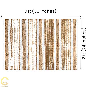 Comfy-co Area Rug 2x3 ft - Hand-woven Jute Cotton Area Rug Boho Farmhouse Rustic - Non Slip Floor Rug for Bedroom Living Room Kitchen Dorm Entryway Hallway - Area Rug Natural/White
