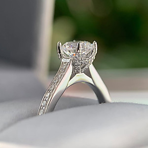 HAFEEZ CENTER 1ct True D Color VVS Hidden Halo Round Brilliant Cut Solitaire Moissanite Engagement Rings for Women (Moissanite, 6)