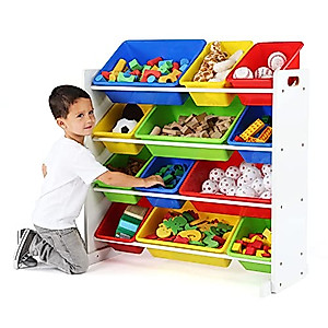 Humble Crew, White/Primary Kids' Toy Storage Organizer with 12 Plastic Bins